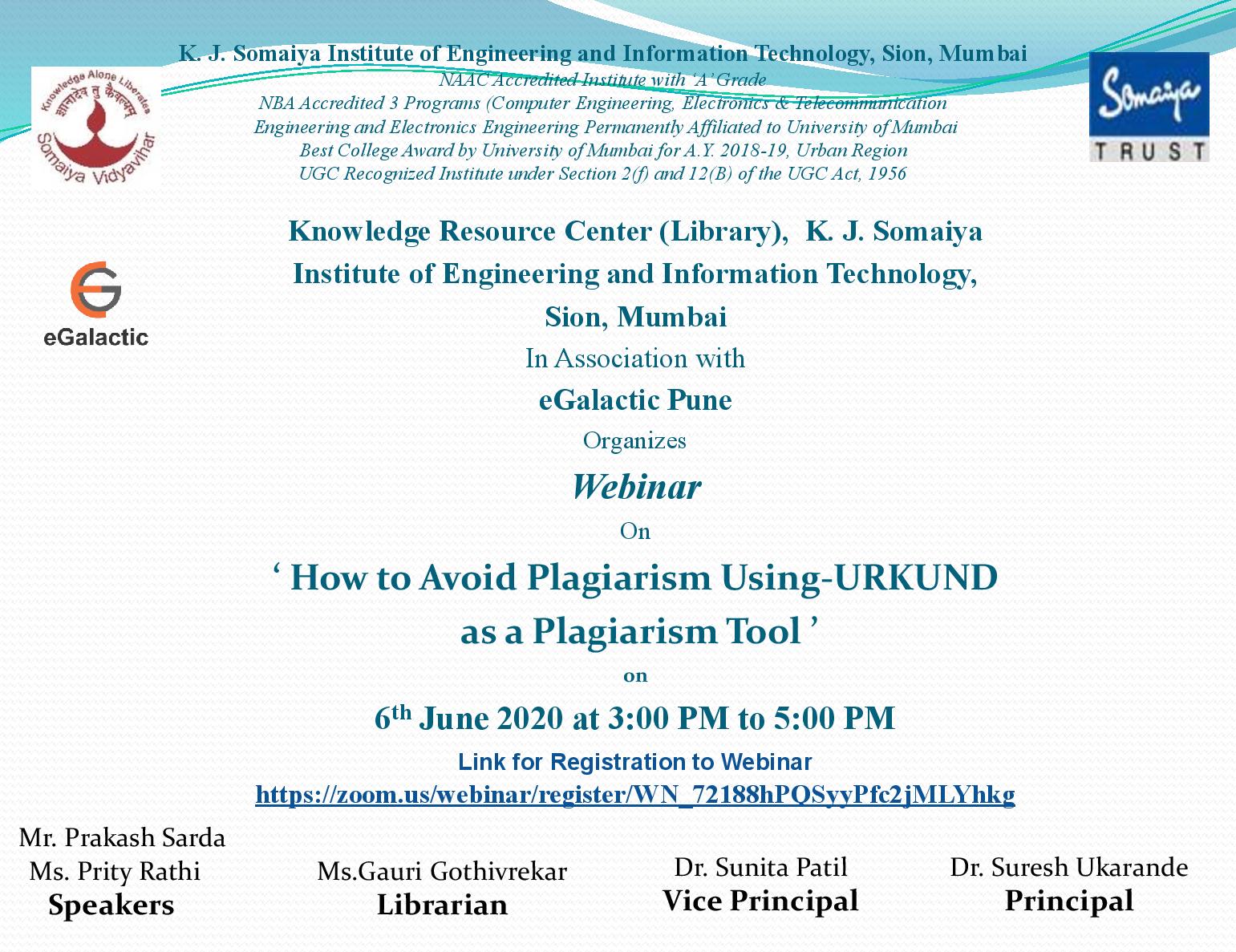 Webinar on “ *How to Avoid Plagiarism* *Using-URKUND* *as a Plagiarism ...